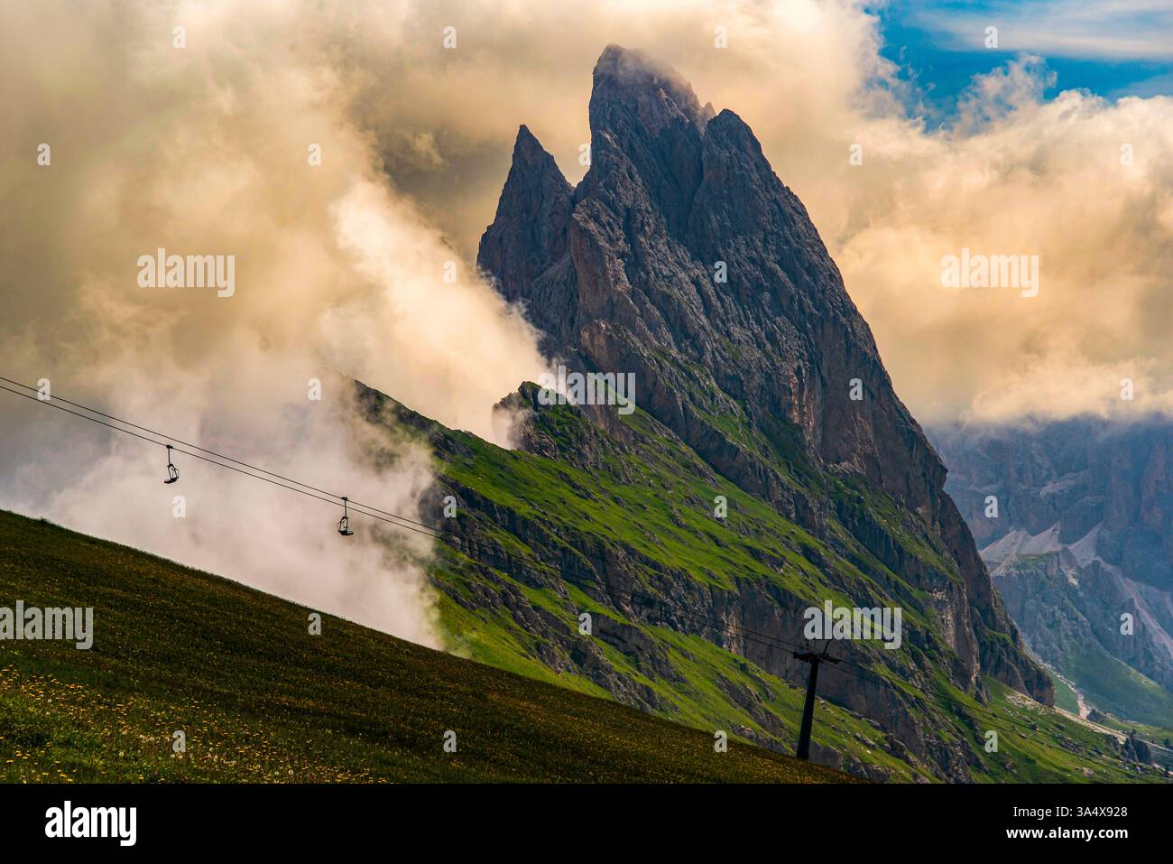 The beautiful peak of Mount Seceda in the Dolomites in Tyrol Stock ...