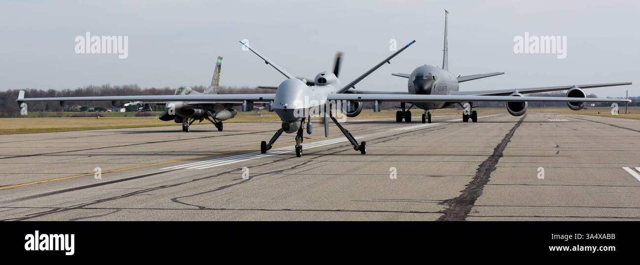 An MQ-9 Reaper assigned to the 178th Wing, a KC-135 Stratotanker from ...