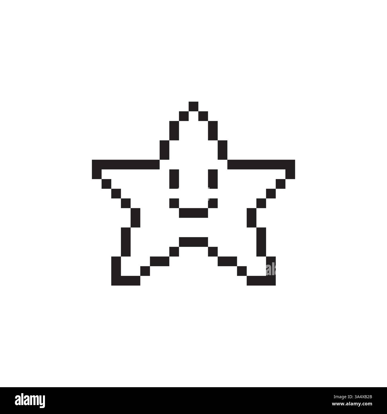 Pixel star outline. Cute smile face. Vector monochrome icon. Retro ...
