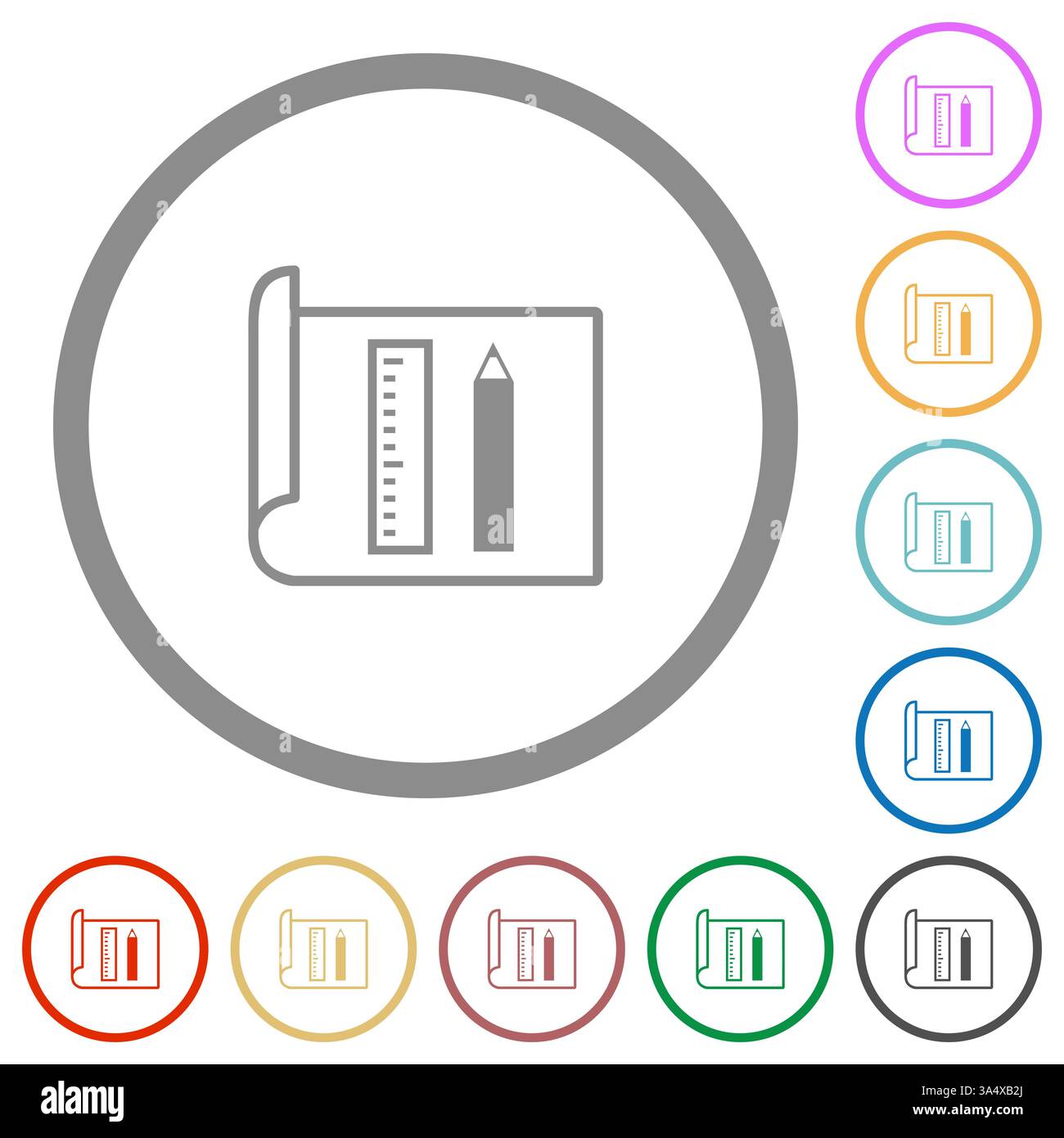 Blueprint flat color icons in round outlines on white background Stock ...