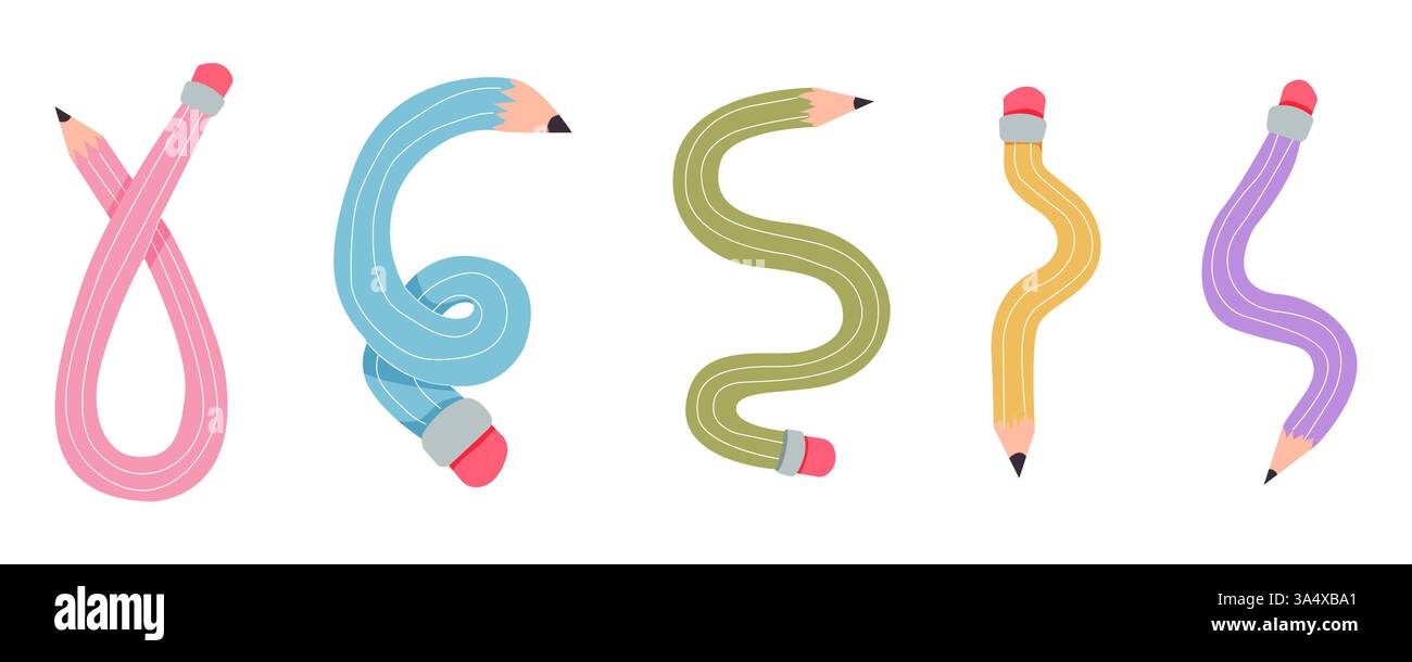 Twisted curved comic pencil doodle sketchy. Line hand drawn simple ...