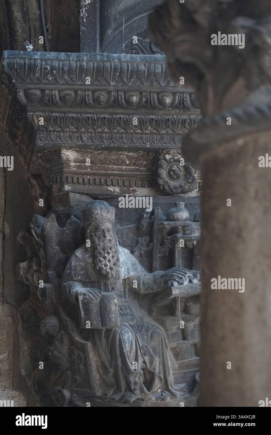 Ornate stone carvings on the columns of Rector's Palace in Dubrovnik ...