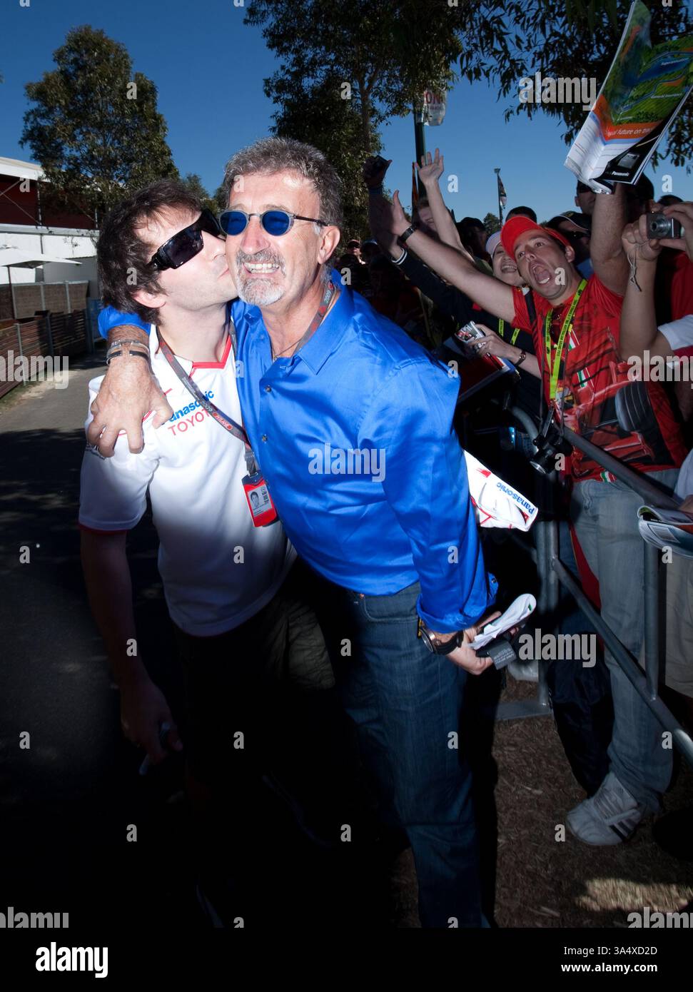 File photo dated 29-03-2009 of Eddie Jordan and Toyota's Timo Glock ...
