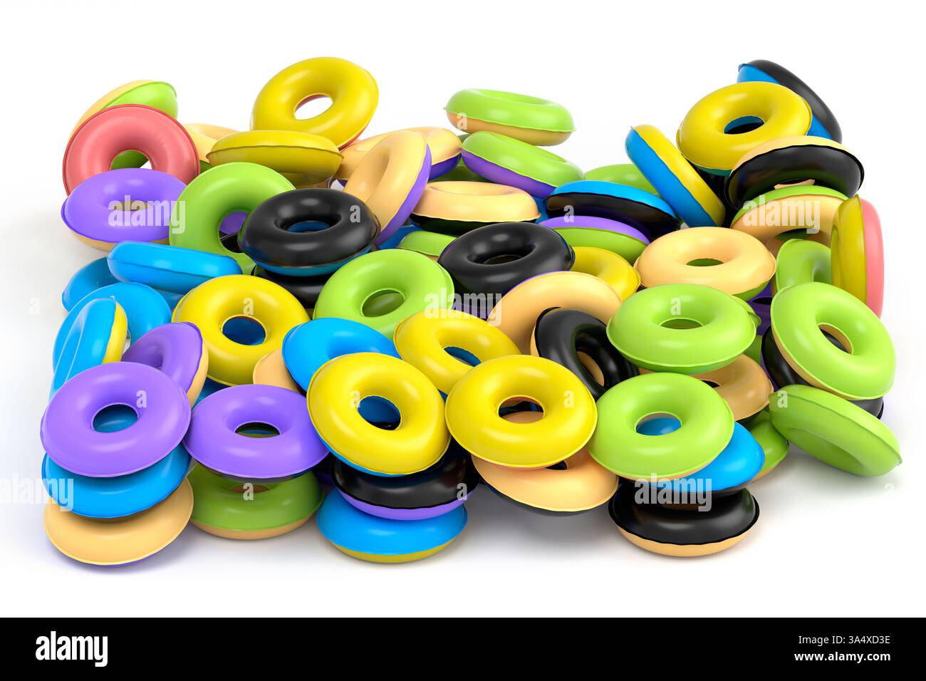 Pile of inflatable ring for swimming pool isolated on white background ...