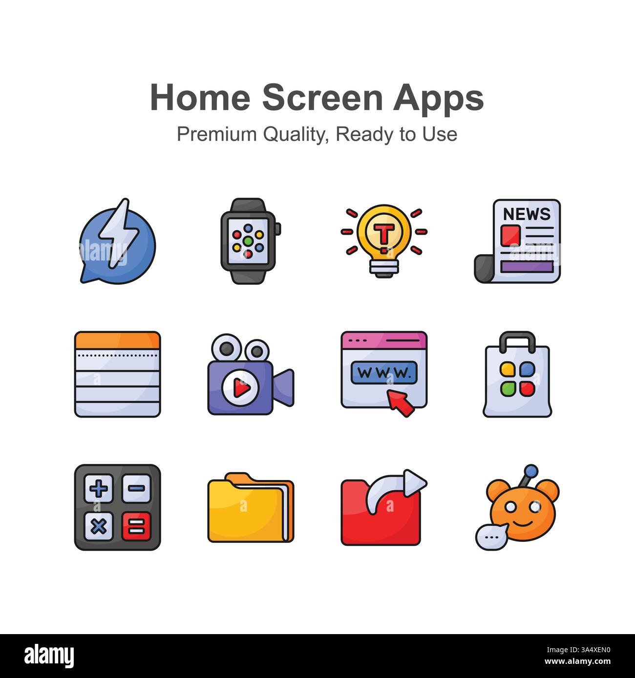 Grab this amazing icons set of mobile apps, home screen applications vectors Stock Vector Image ...