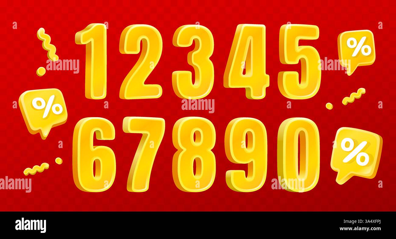 Yellow numbers, volumetric symbols, set of numbers for sale. Vector ...