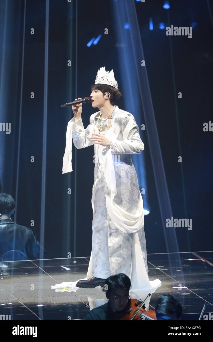 Taiwanese singer and actor Chen Linong holds a concert in Wuhan City, central China's Hubei ...
