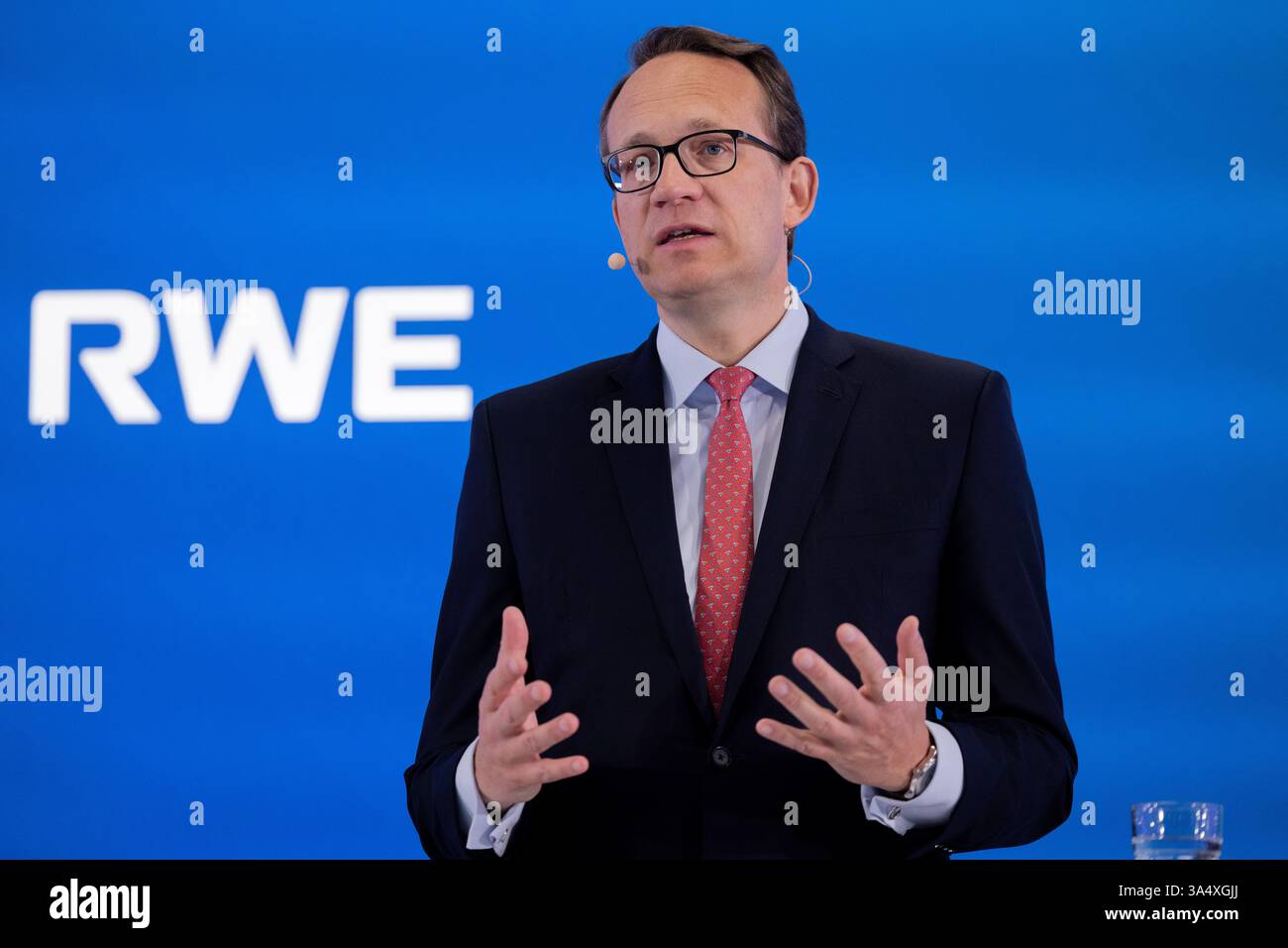 Essen, Germany. 20th Mar, 2025. Markus Krebber, CEO of RWE AG, speaks ...