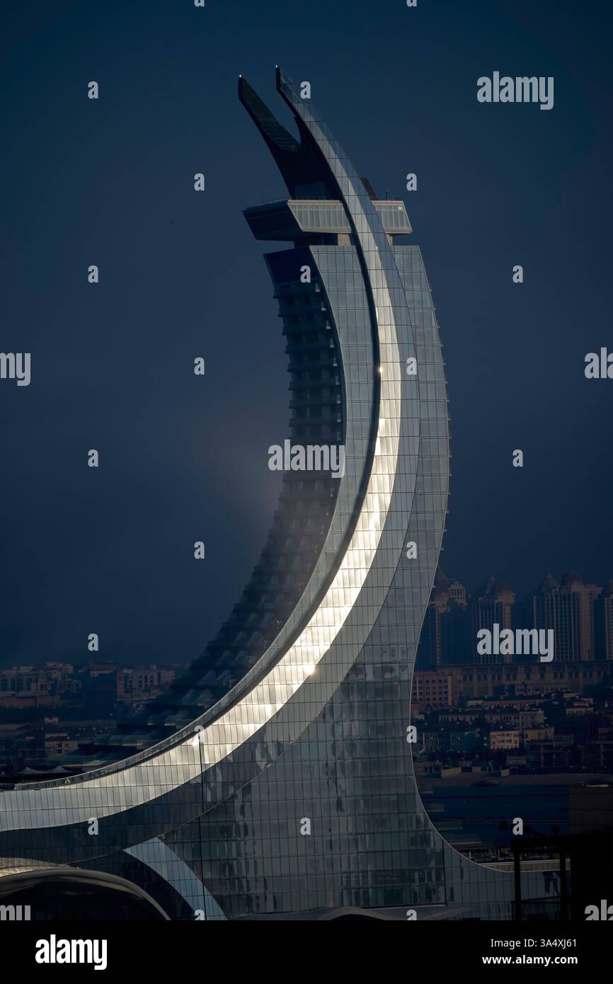 Katara hotel view from Lusail Marina Park. Crescent Tower Fairmont Doha ...