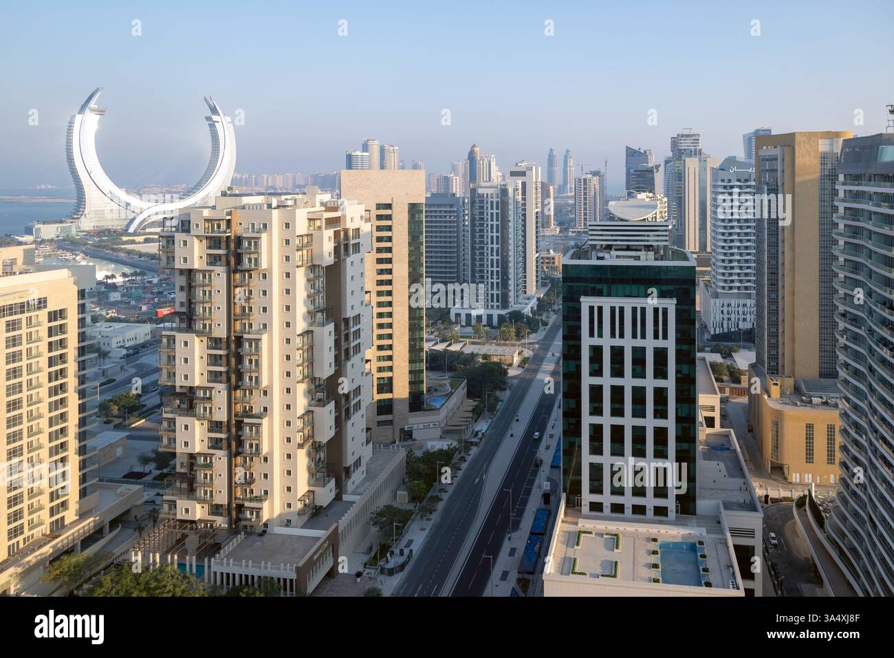 Aerial night view of Modern and beautiful Lusail Skyline Qatar ...