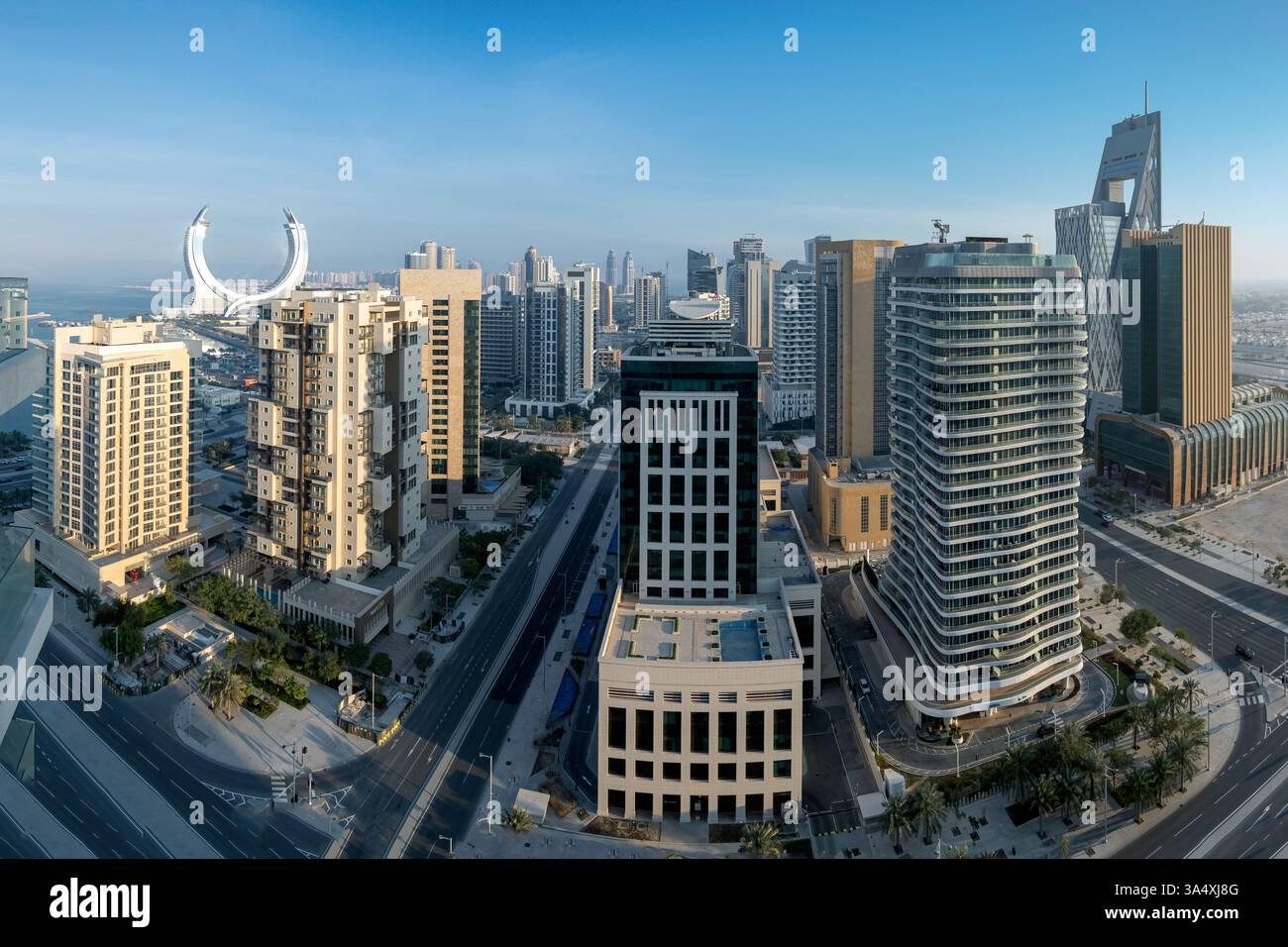 Aerial night view of Modern and beautiful Lusail Skyline Qatar ...