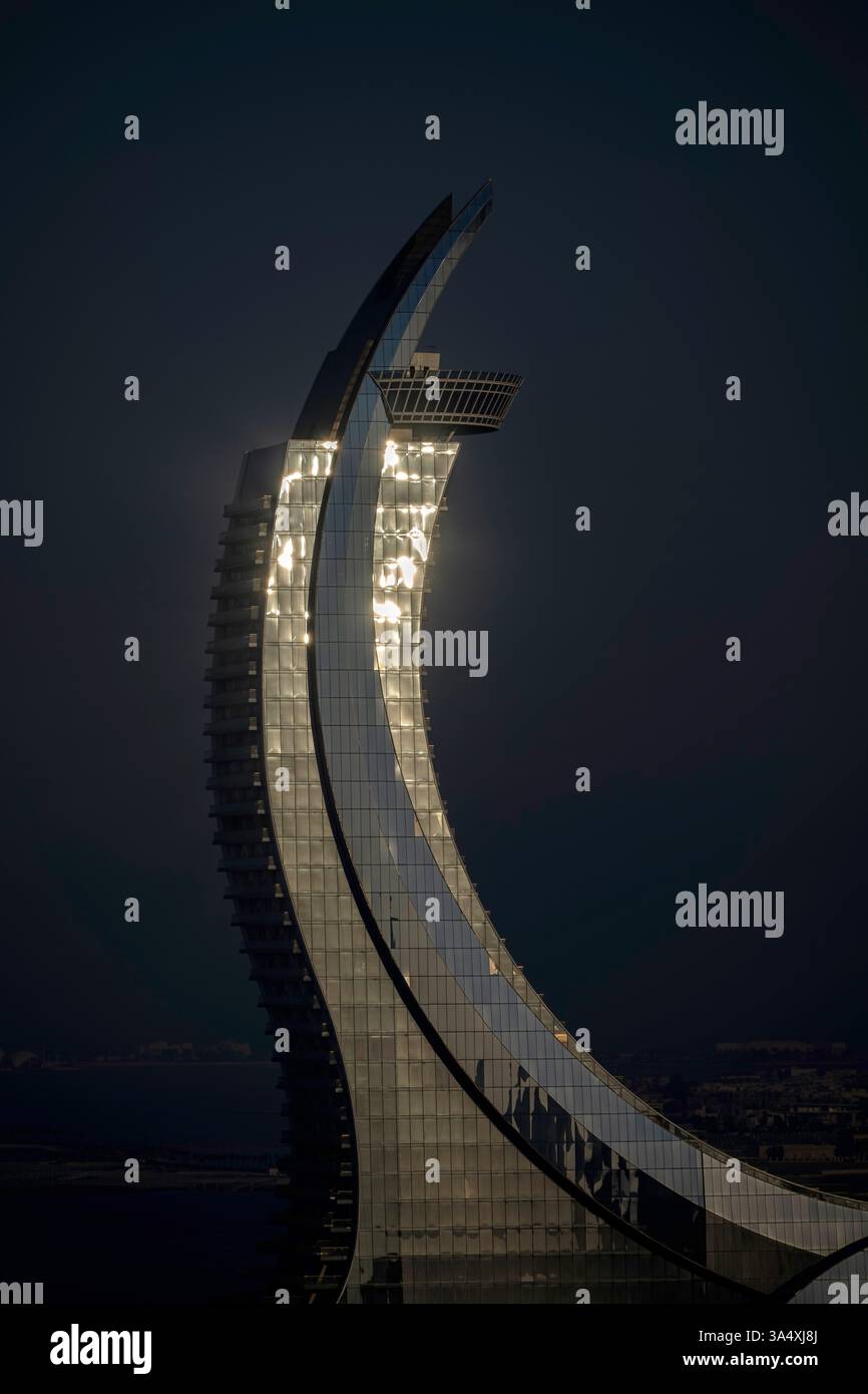 Katara hotel view from Lusail Marina Park. Crescent Tower Fairmont Doha ...