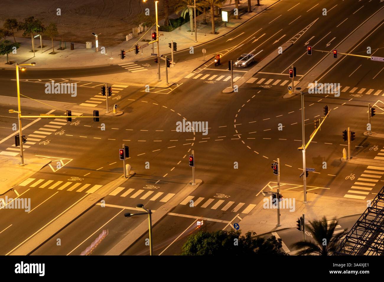 Aerial view of Lusail road roundabout signal. Lusail Roads and traffic ...