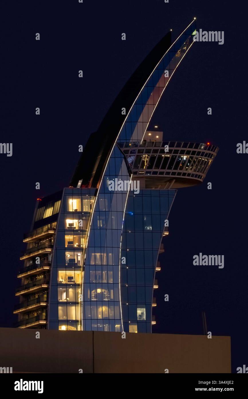 Katara hotel view from Lusail Marina Park. Crescent Tower Fairmont Doha ...