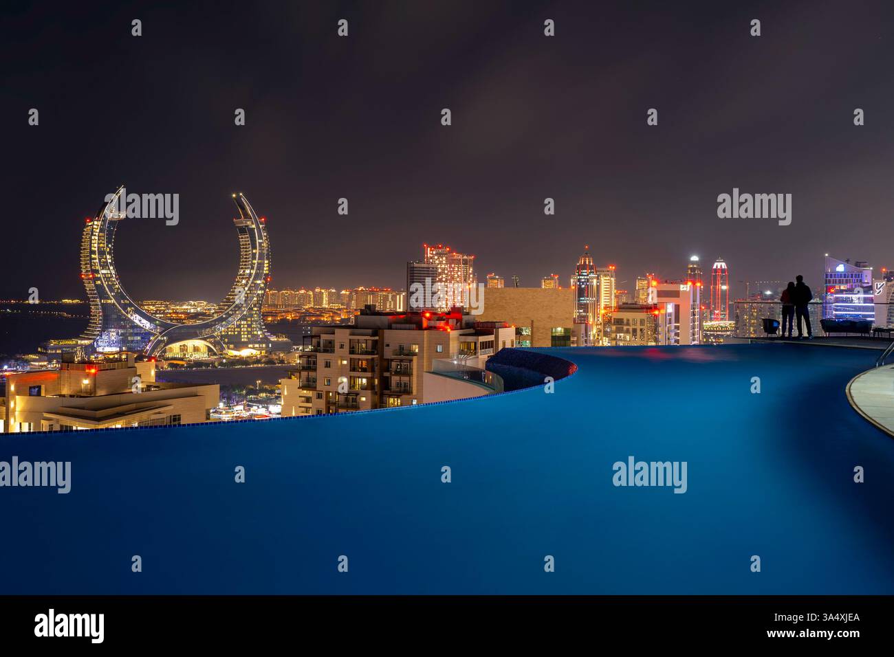 Katara hotel view from Lusail Marina Park. Crescent Tower Fairmont Doha ...