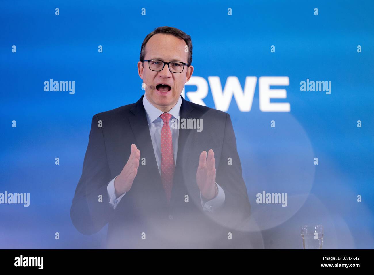 Essen, Germany. 20th Mar, 2025. Markus Krebber, CEO of RWE AG, speaks ...