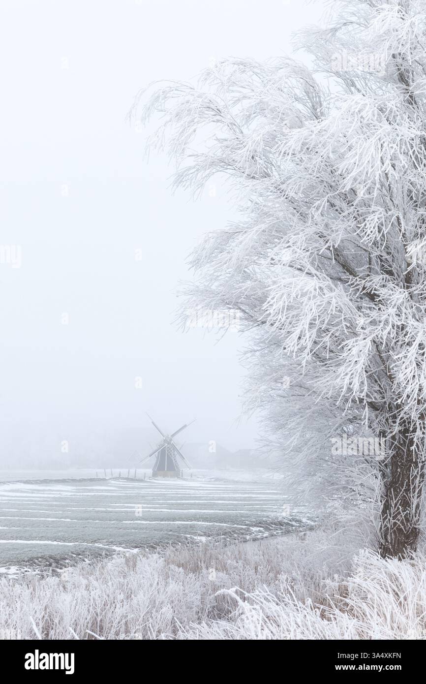 Dutch winter landscape with a windmill Stock Photo - Alamy
