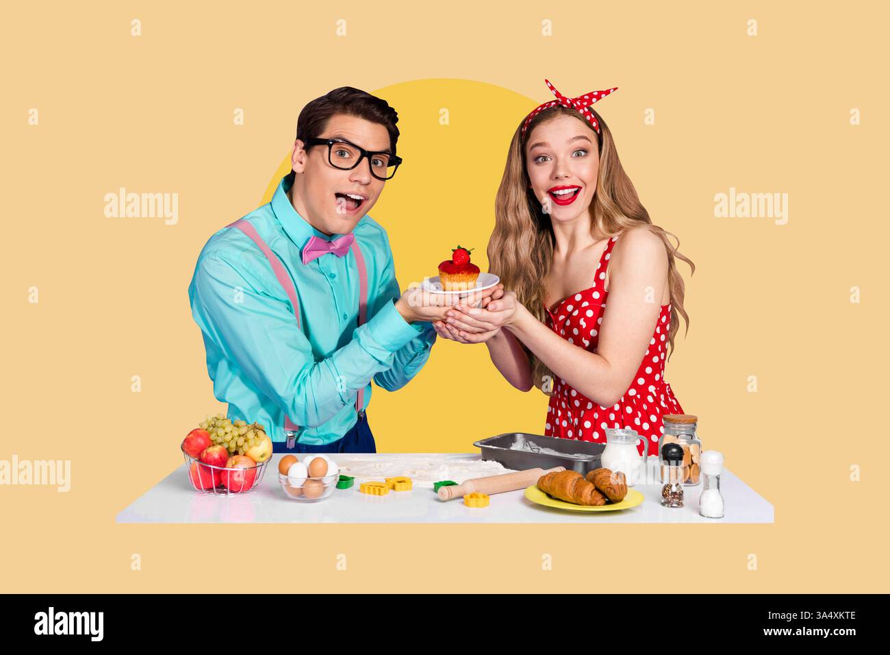 Trend artwork composite 3D collage design of portrait young lady man ...