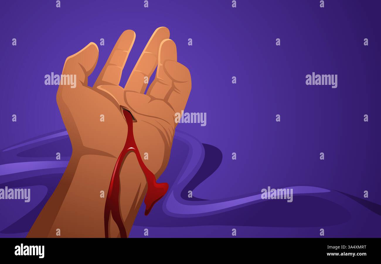 Jesus hands on the purple robe are dripping with blood, symbolizing ...