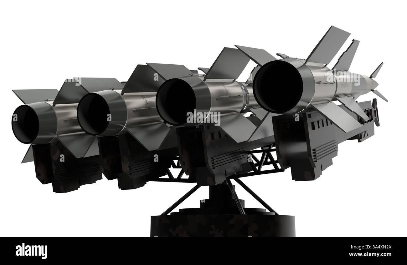 Four missiles on a launcher - 3D illustration Stock Photo - Alamy