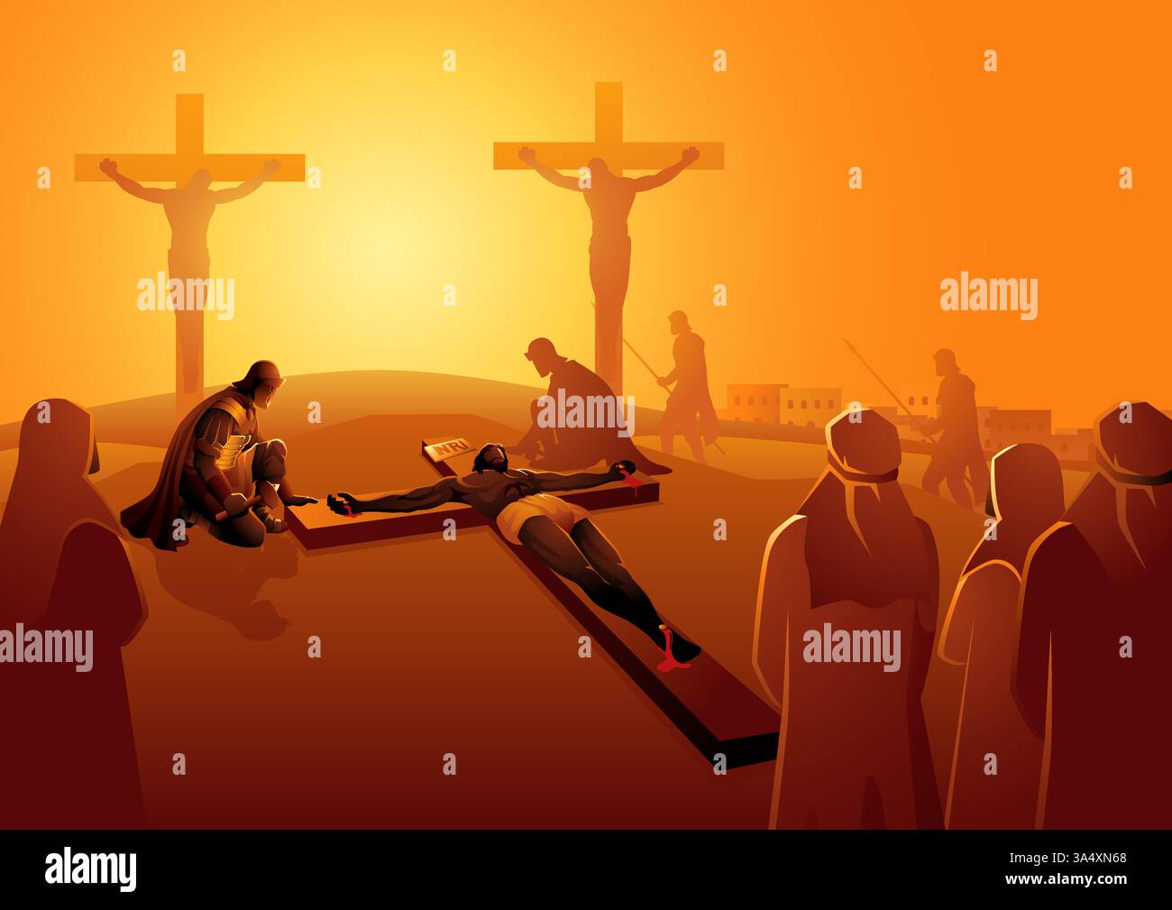 Biblical vector illustration series. Way of the Cross or Stations of the Cross, eleventh station ...