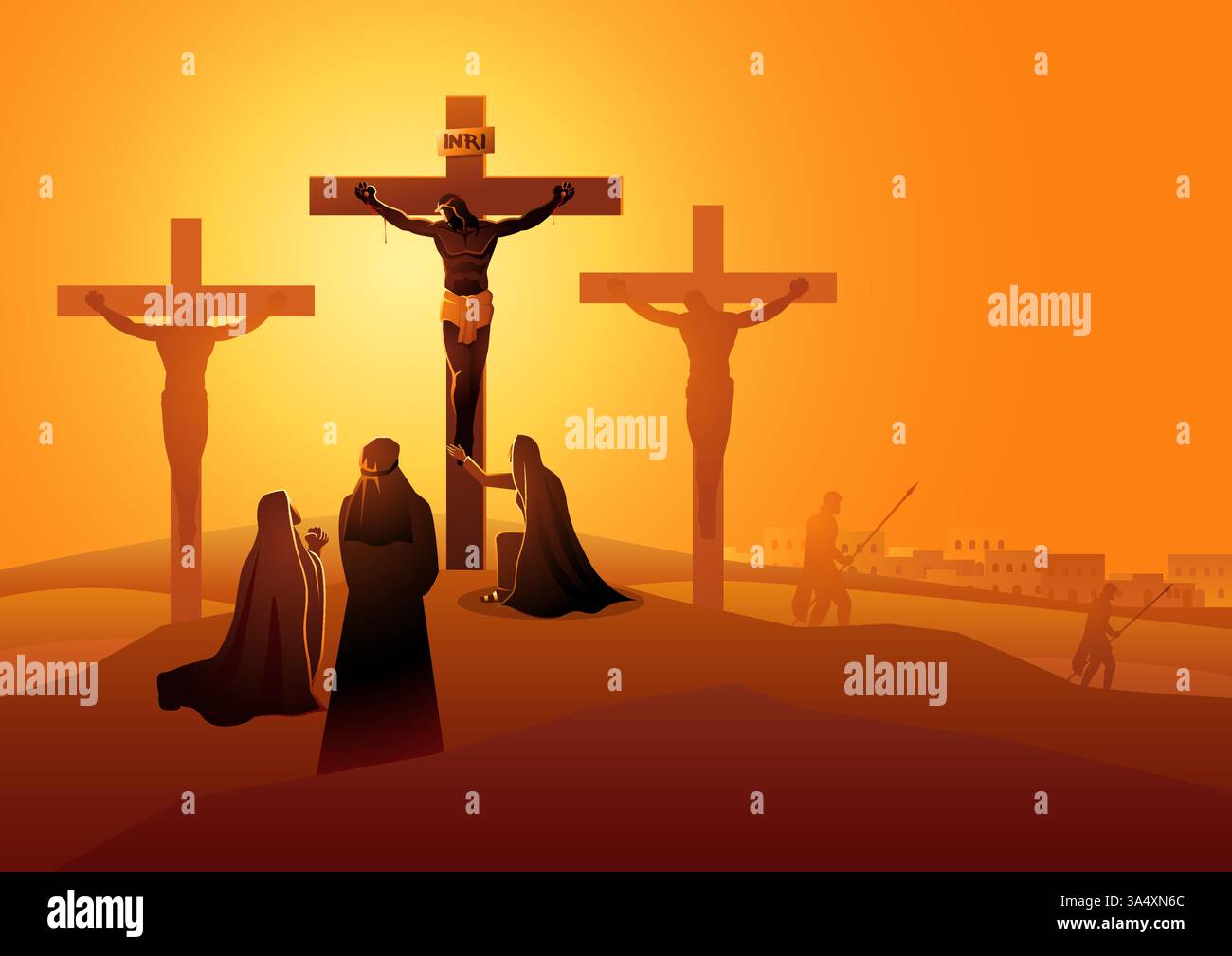 Biblical vector illustration series. Way of the Cross or Stations of the Cross, twelfth station ...