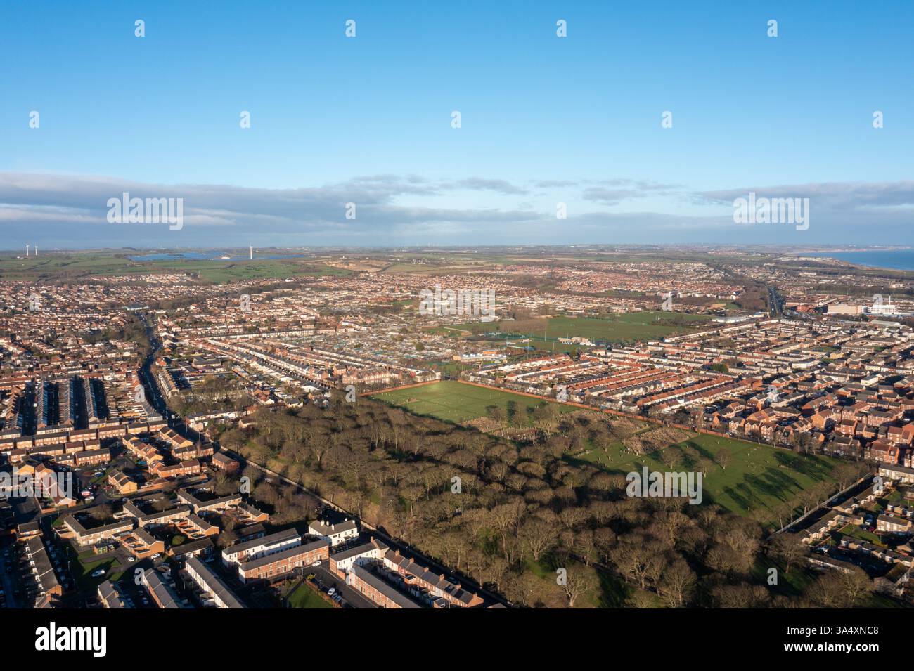 Aerial drone photo of the town of Hartlepool in the UK showing rows of ...
