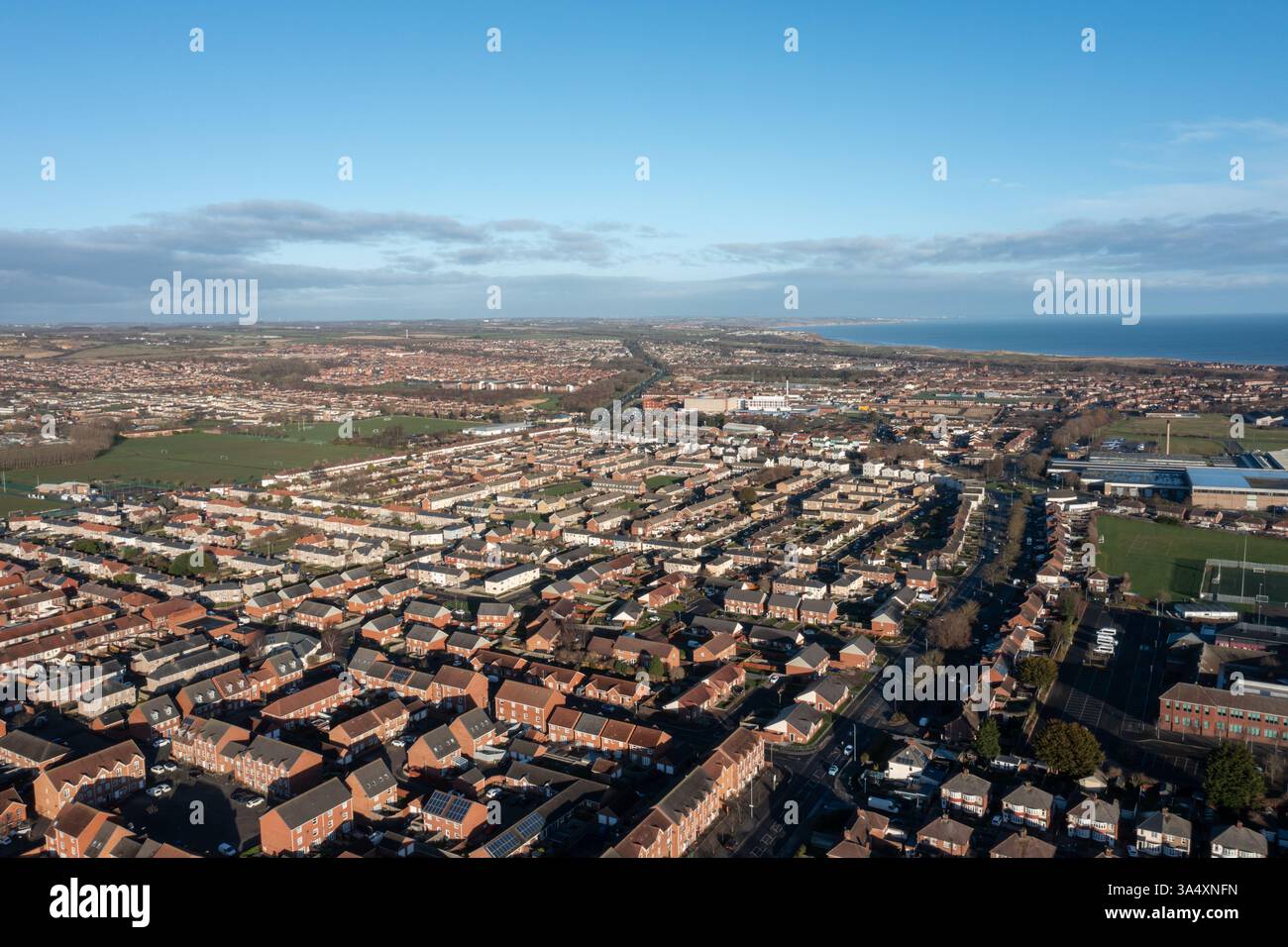 Aerial drone photo of the town of Hartlepool in the UK showing rows of ...