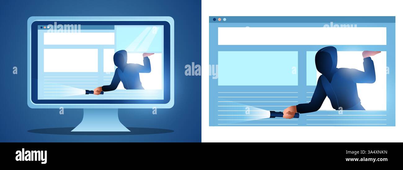 Hacker portrayed as a thief sneaking into a computer system, opening a ...