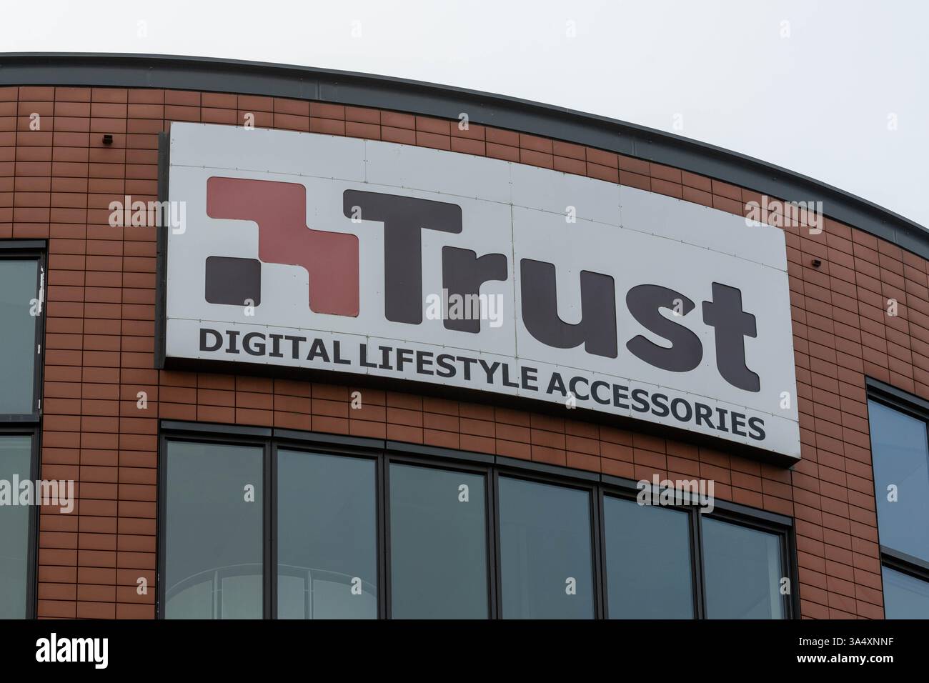 Trust logo sign. Trust is a Dutch electronics company that makes hardware accessories Stock ...