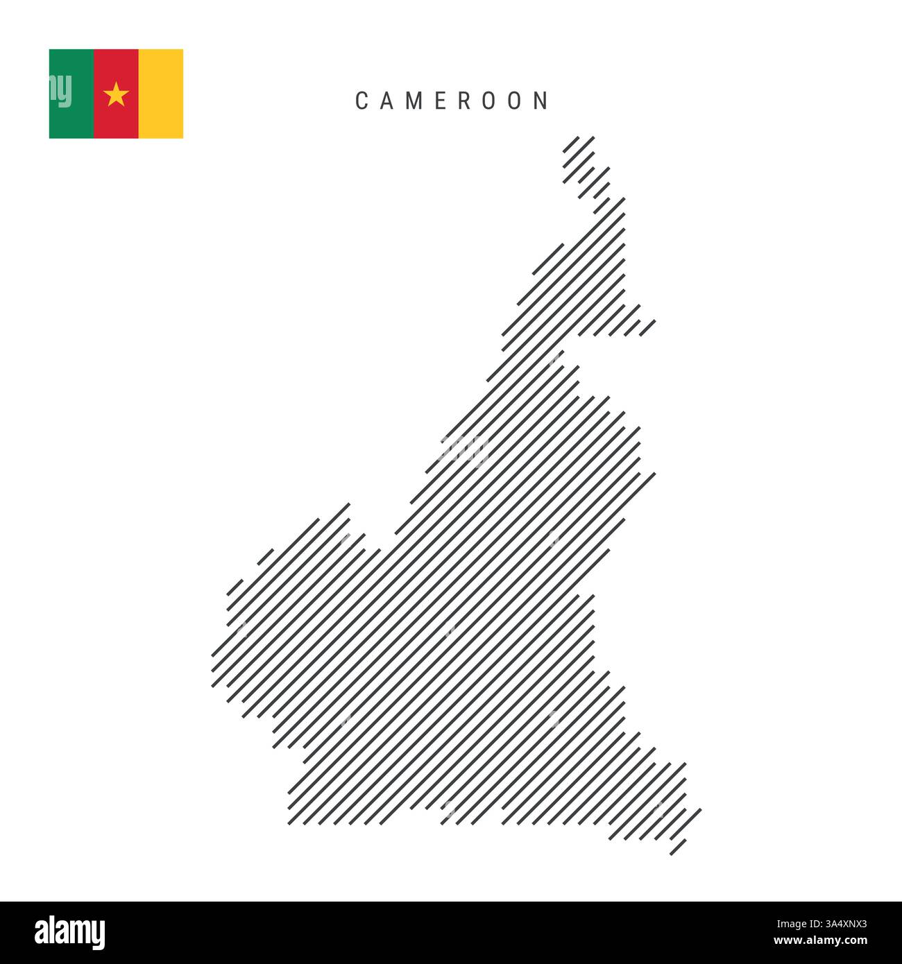 Cameroon map from pattern of black slanted parallel lines. Cameroonian map with gray diagonal ...