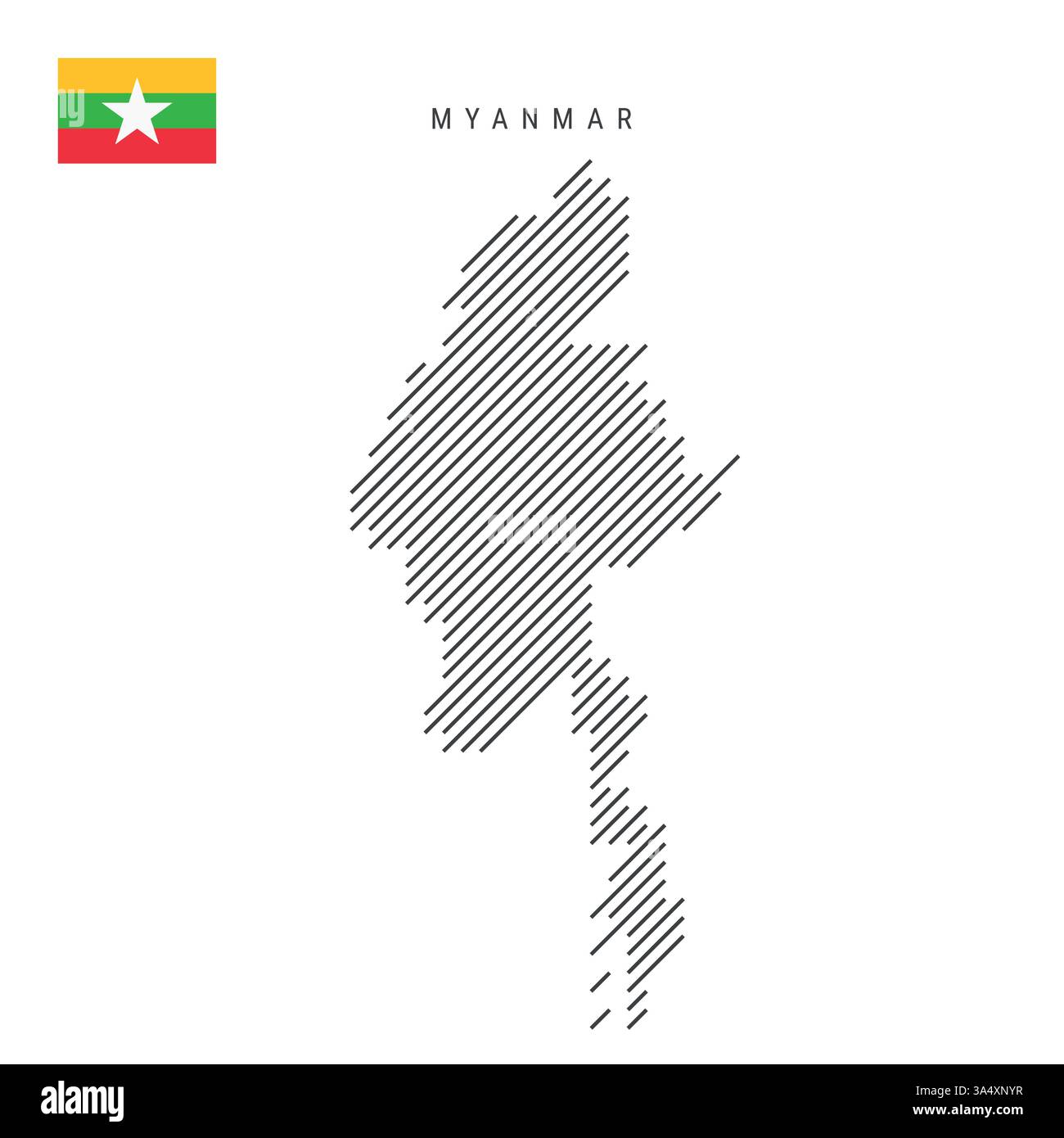 Myanmar map from pattern of black slanted parallel lines. Burma map with gray diagonal lines ...
