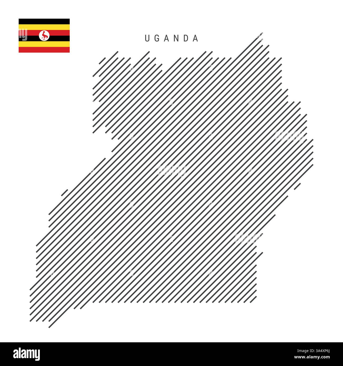 Uganda map from pattern of black slanted parallel lines. Ugandan map ...