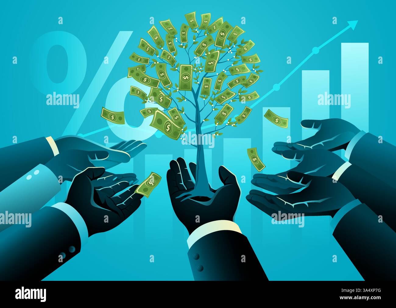 Conceptual illustration of financial growth, depicting a money tree in ...