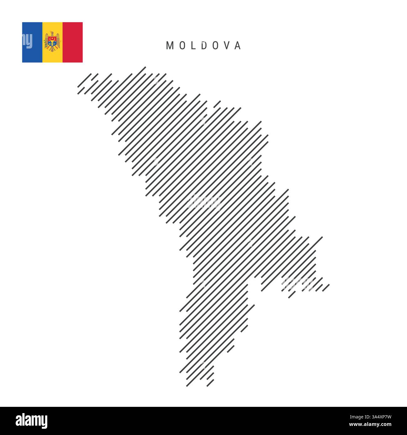 Moldova map from pattern of black slanted parallel lines. Moldavian map with gray diagonal lines ...