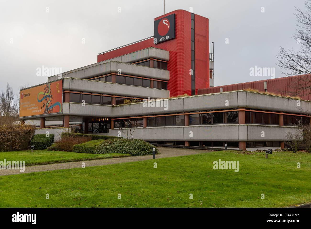 Selecta logo sign on the building, Selecta leader in Food-Tech, coffee ...