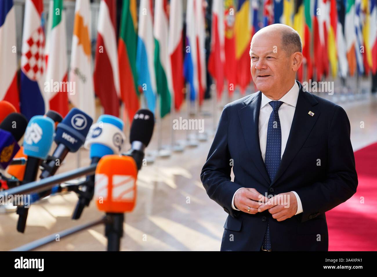 Germany's Chancellor Olaf Scholz arrives for an EU summit at the ...