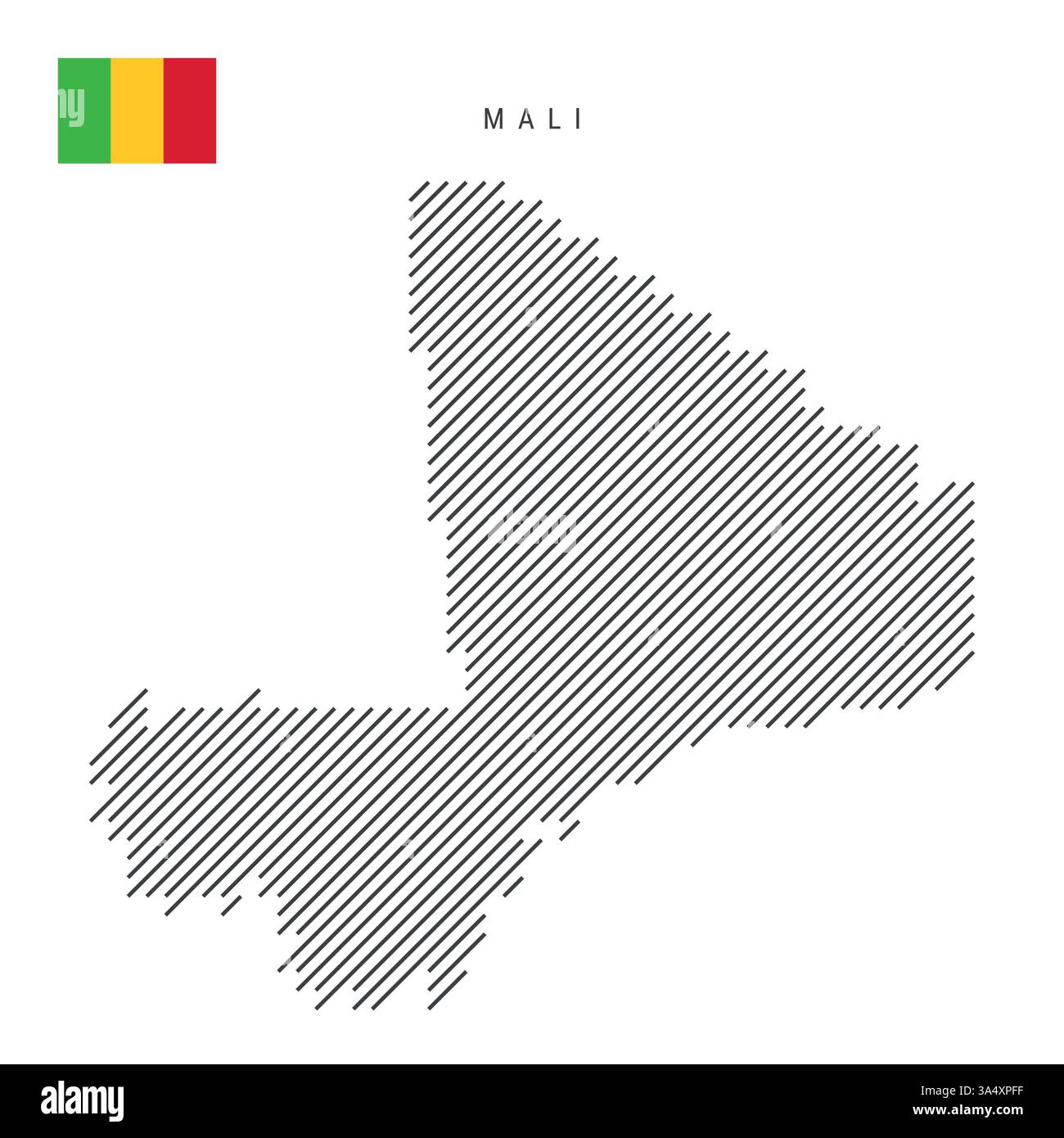 Mali map from pattern of black slanted parallel lines. Malian map with ...