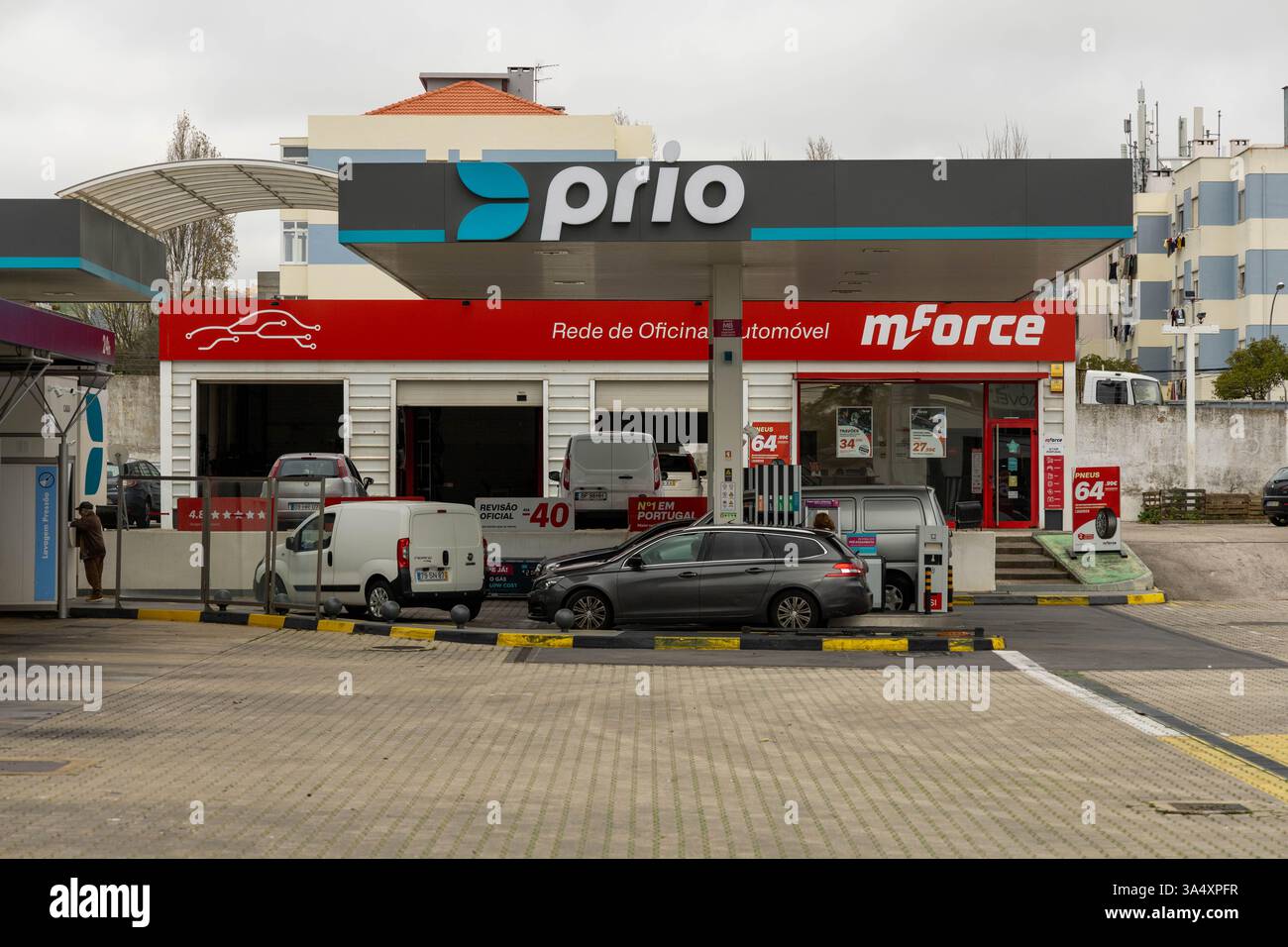 Prio gas station logo sign on the canopy. PRIO operates in Portugal and ...