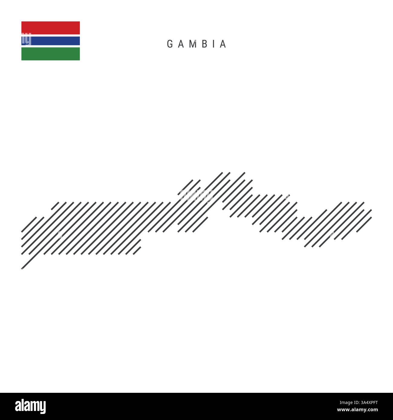 Gambia map from pattern of black slanted parallel lines. Gambian map with gray diagonal lines ...