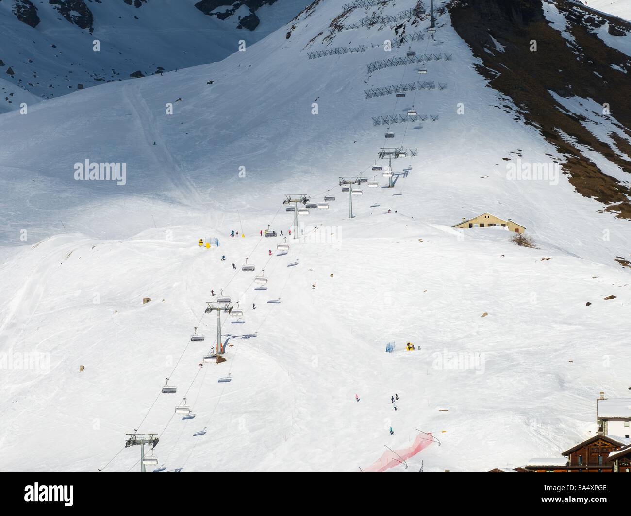 Aerial View of Ski Lifts and Slopes in Cervino Ski Paradise Area Stock ...