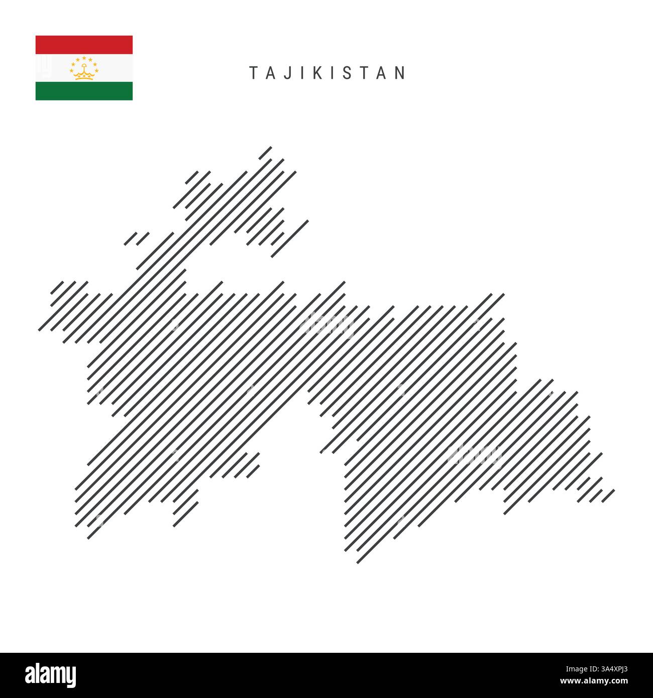 Tajikistan map from pattern of black slanted parallel lines. Tajik map ...