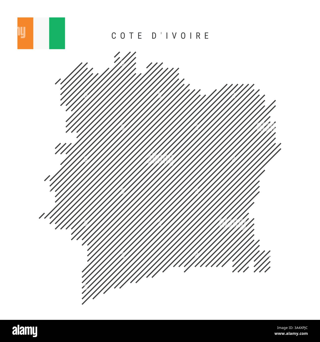 Cote dIvoire map from pattern of black slanted parallel lines. Ivory Coast map with gray ...