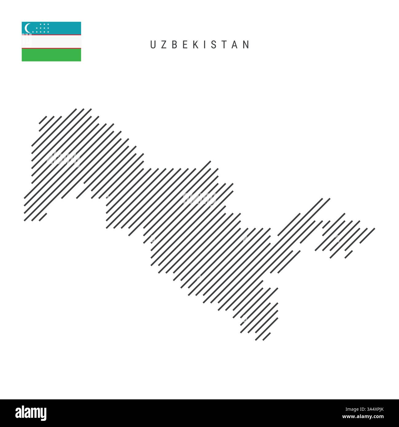 Uzbekistan map from pattern of black slanted parallel lines. Uzbek map ...