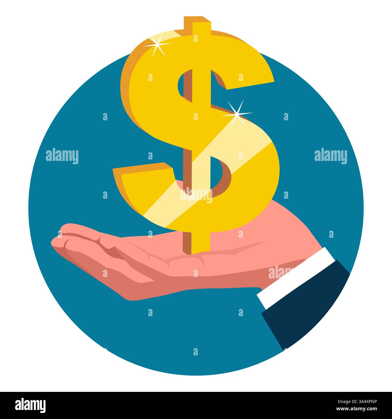 Clip art of a hand holding a shiny gold dollar symbol, representing ...