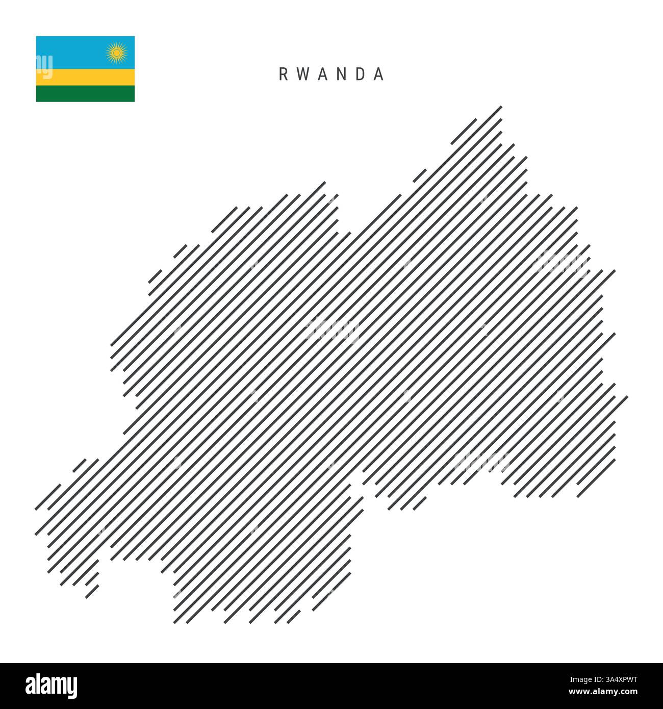 Rwanda map from pattern of black slanted parallel lines. Rwandan map with gray diagonal lines ...