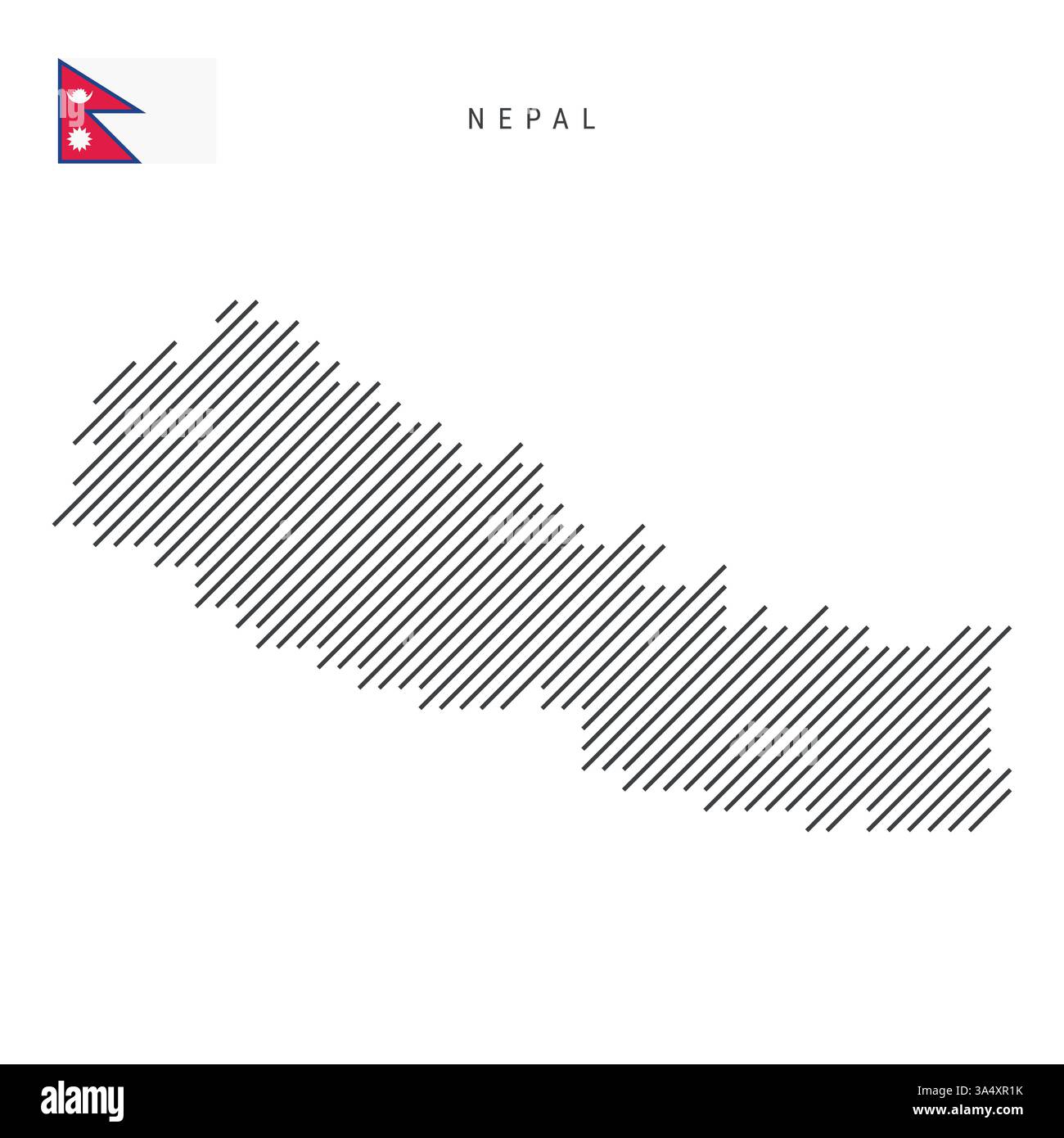 Nepal map from pattern of black slanted parallel lines. Nepali map with gray diagonal lines ...