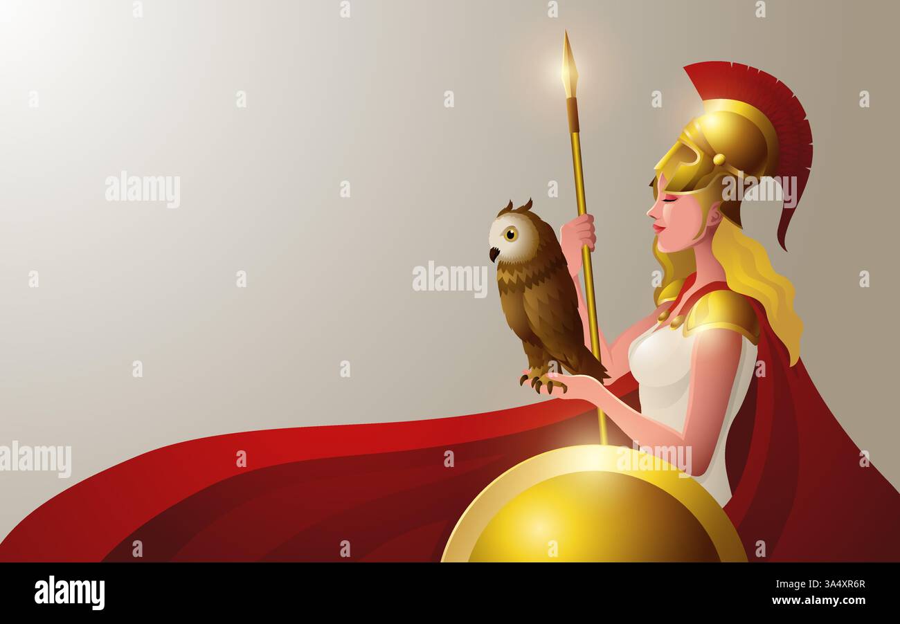 Vector illustration of Athena, the Greek goddess of wisdom and war ...