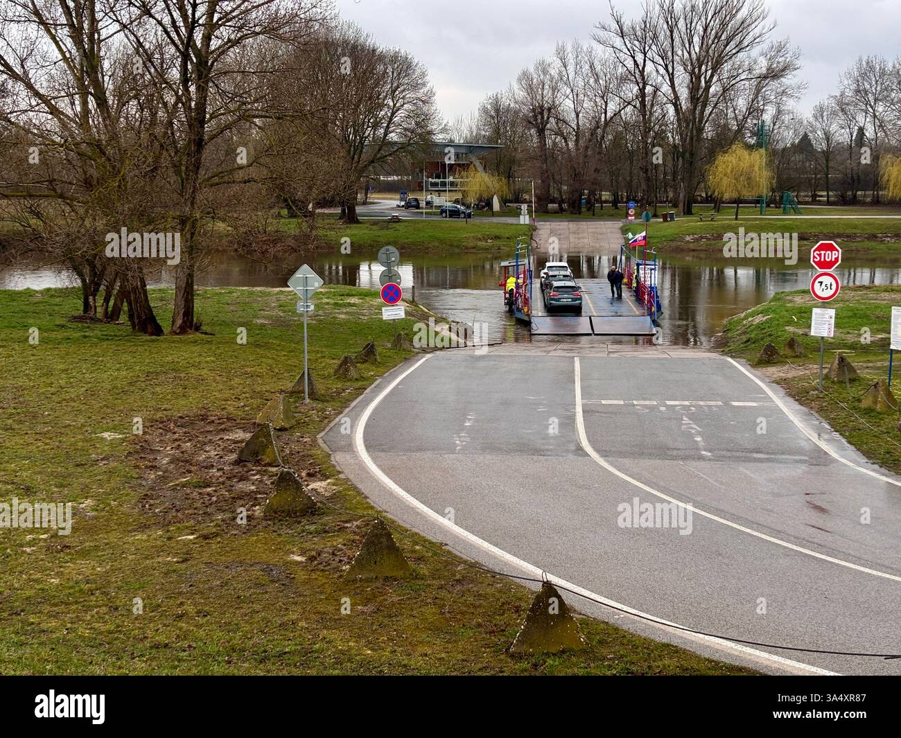 Ferry crossing between Zahorska Ves in Slovakia and Angern in Austria ...