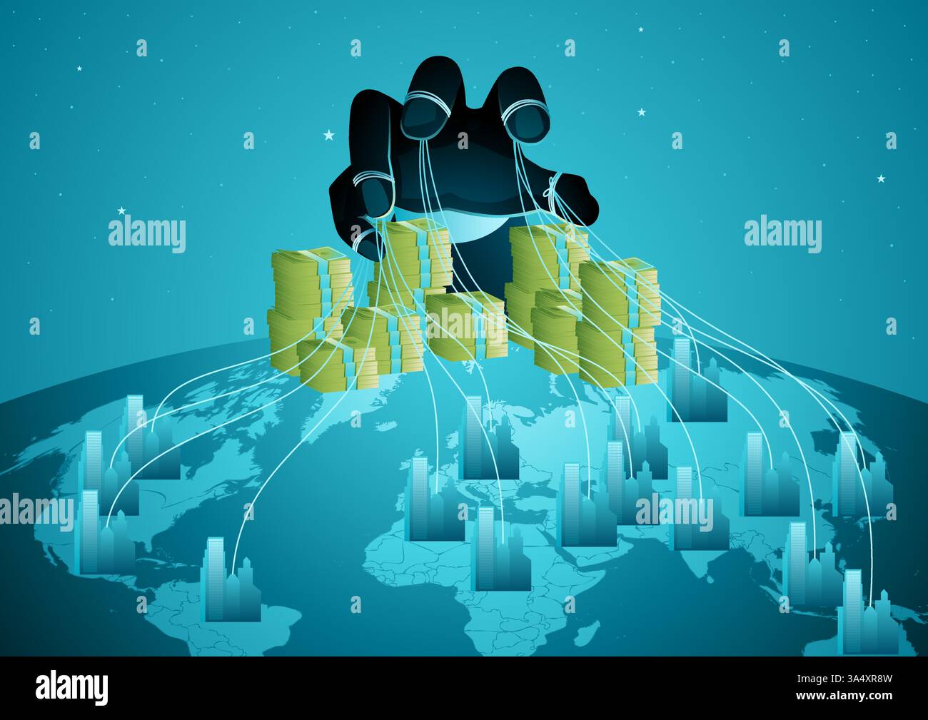 Mysterious hand with stacks of money controlling global wealth by ...